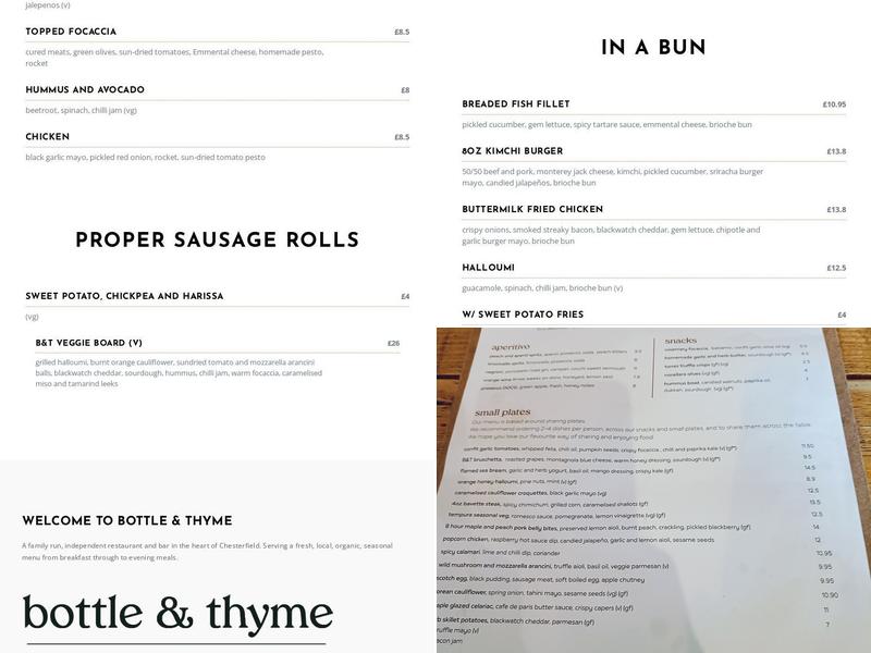 Bottle and Thyme Chesterfield, Derbyshire S40 1RL - Menu, Reviews (204 ...