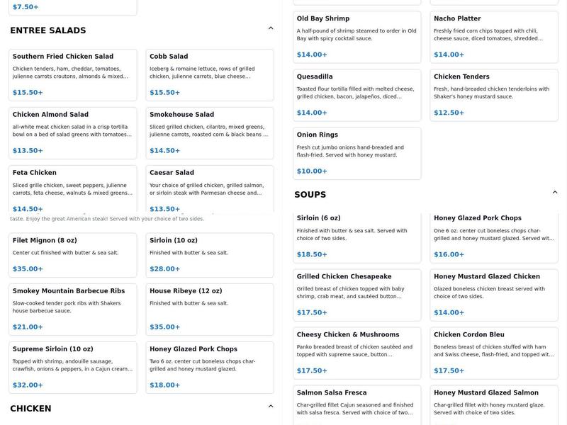 Shakers Restaurant, Roanoke - Menu, Reviews (446), Photos (62 ...