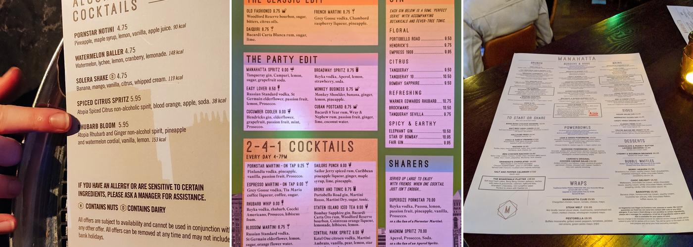 MANAHATTA DEANSGATE Manchester, Greater Manchester M3 3ND - Menu ...