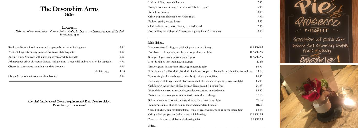 THE DEVONSHIRE ARMS Stockport, Greater Manchester SK6 5PP - Menu ...