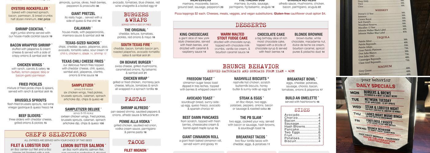 Pour Behavior, Houston - Menu, Reviews (545), Photos (68) - Restaurantji