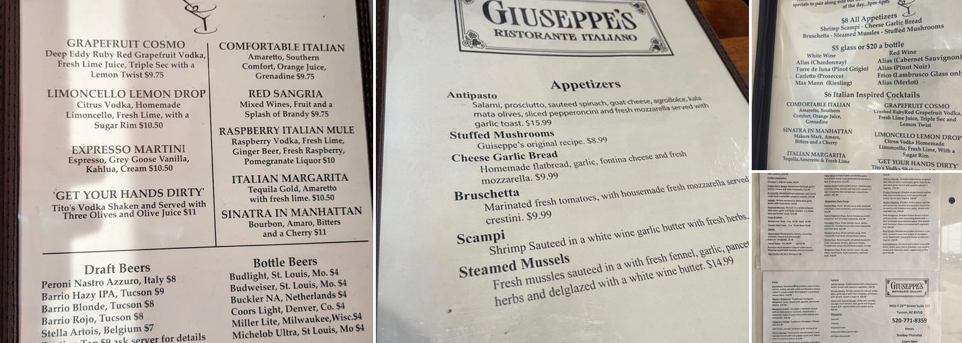Giuseppe's, Tucson - Menu, Reviews (263), Photos (48) - Restaurantji