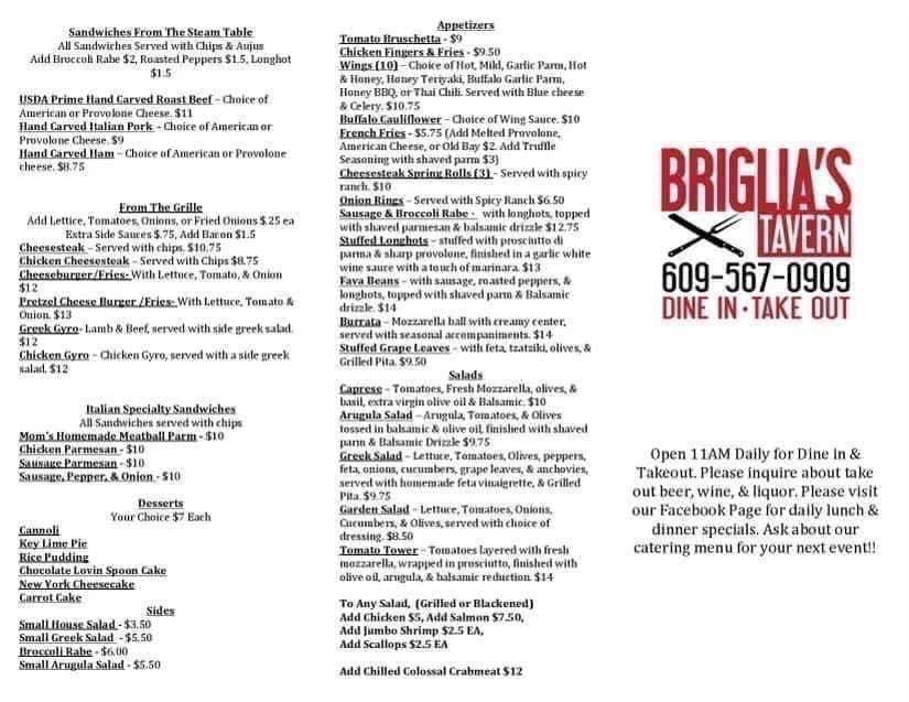 Menu for Briglia's Tavern, Berlin, NJ - Restaurantji
